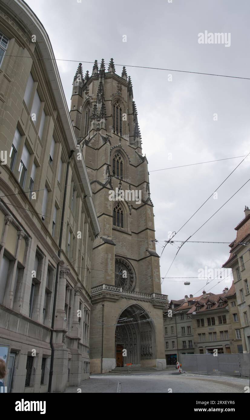 FRIBOURG, SWITZERLAND view of the Saint Nicolas Gothic Cathedral ...