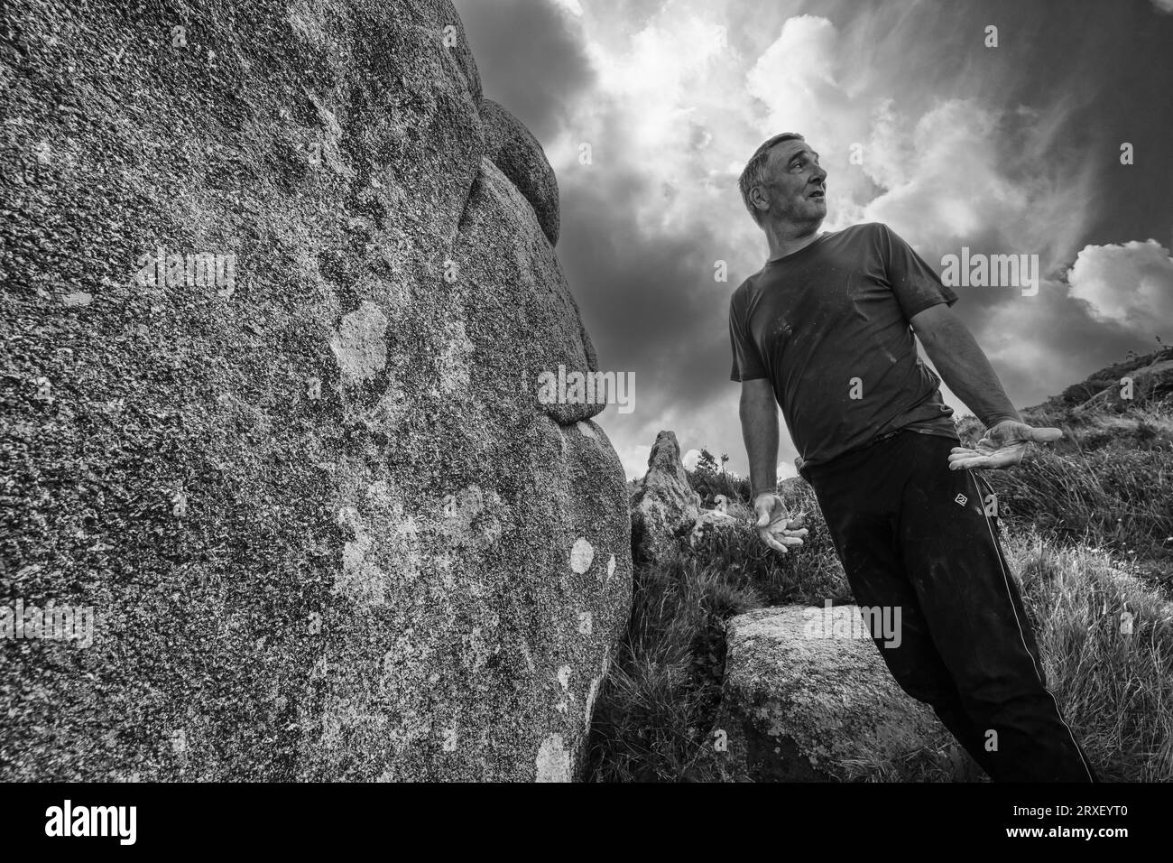 CARN BREA JOHN BOULDERING CLIMBING GRANITE BOULDERS SINGLE SILHOUETTED ...