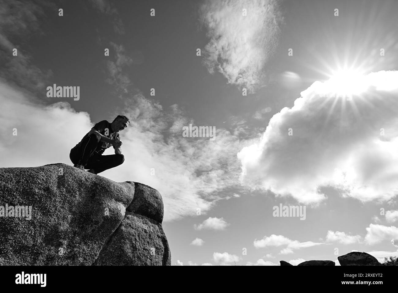 CARN BREA JOHN BOULDERING CLIMBING GRANITE BOULDERS SINGLE SILHOUETTED ...