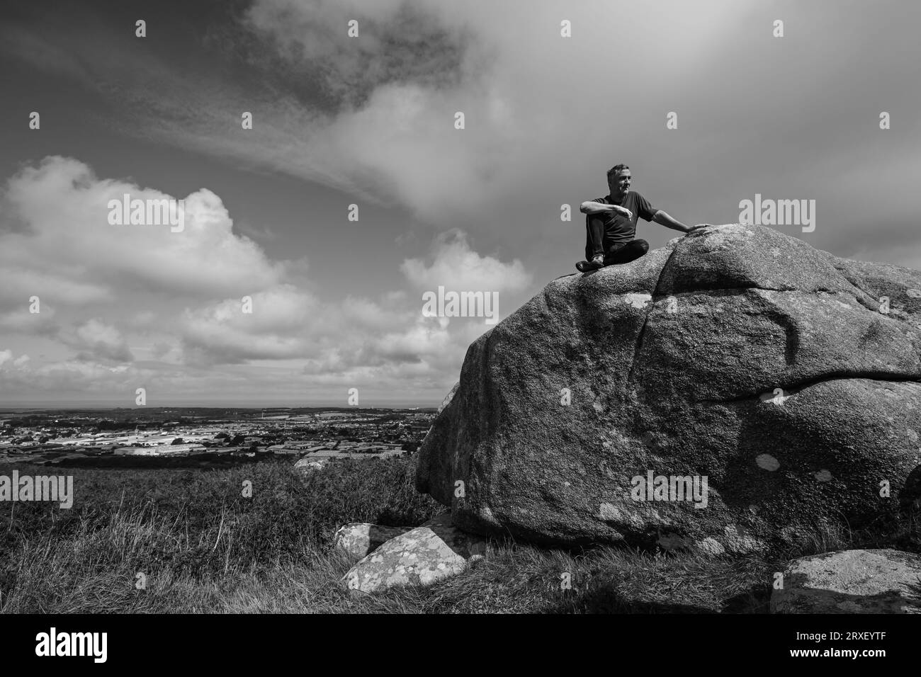 CARN BREA JOHN BOULDERING CLIMBING GRANITE BOULDERS SINGLE SILHOUETTED ...
