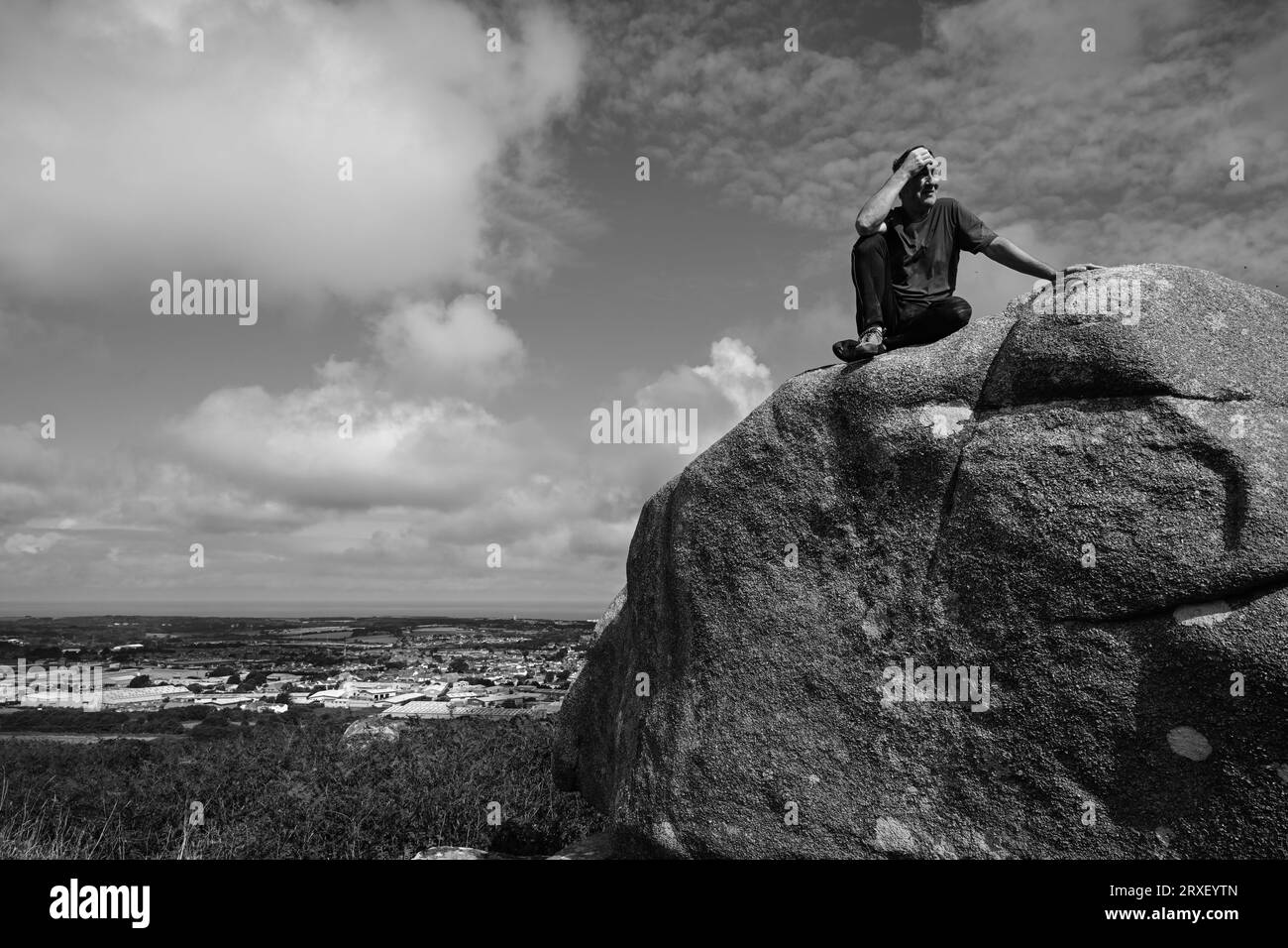 CARN BREA JOHN BOULDERING CLIMBING GRANITE BOULDERS SINGLE SILHOUETTED ...