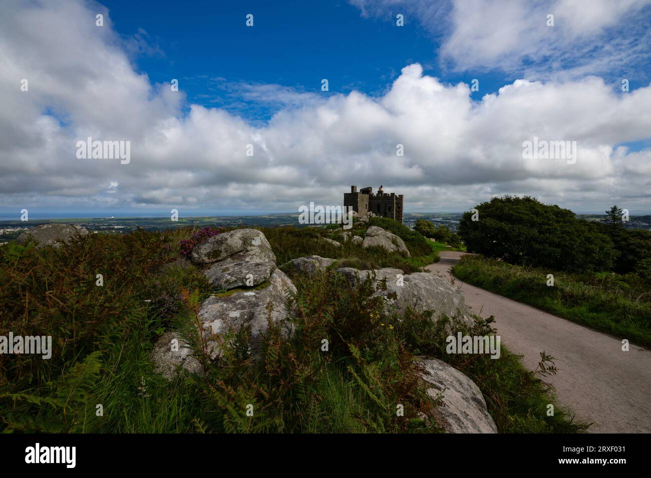 CARN BREA CASTLE TOR AND MONUMENT REDRUTH CORNWALL Stock Photo - Alamy