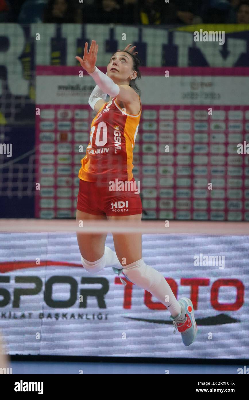 ISTANBUL, TURKIYE - MARCH 11, 2023: Fulden Ural serves during ...