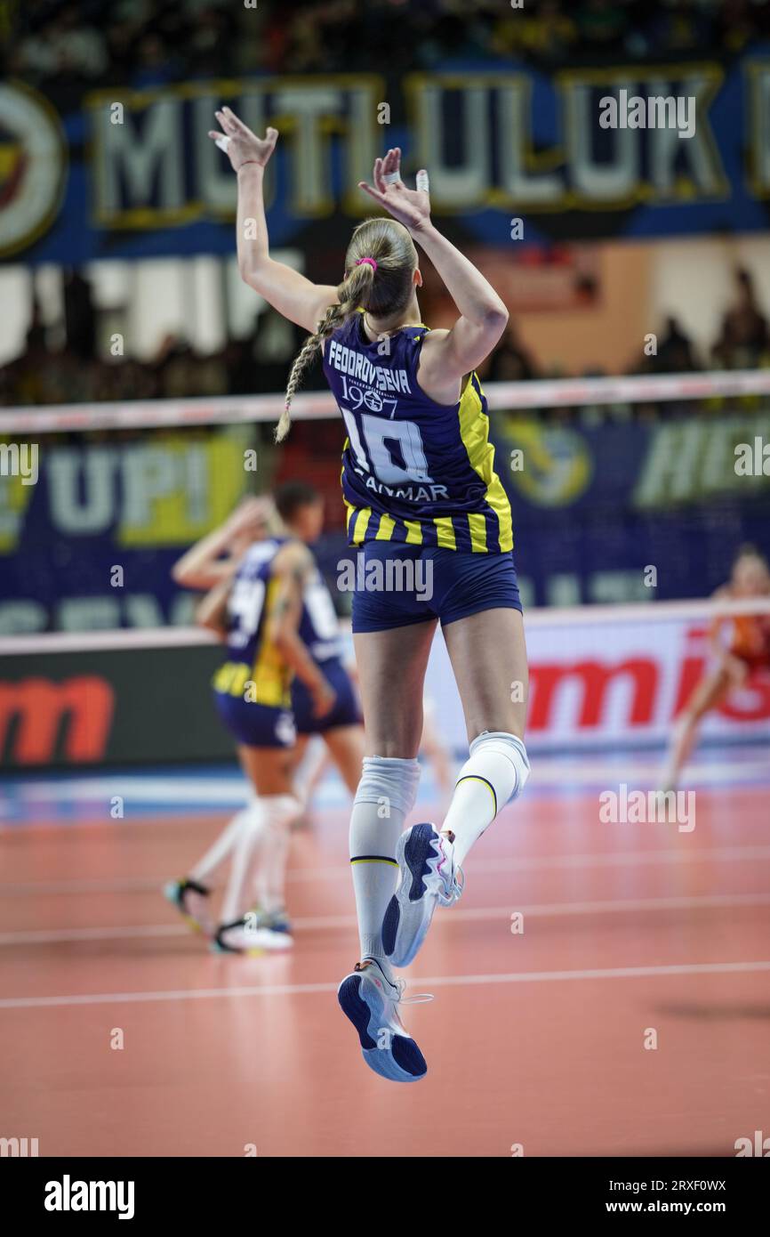 ISTANBUL, TURKIYE - MARCH 11, 2023: Arina Fedorovtseva serves during ...