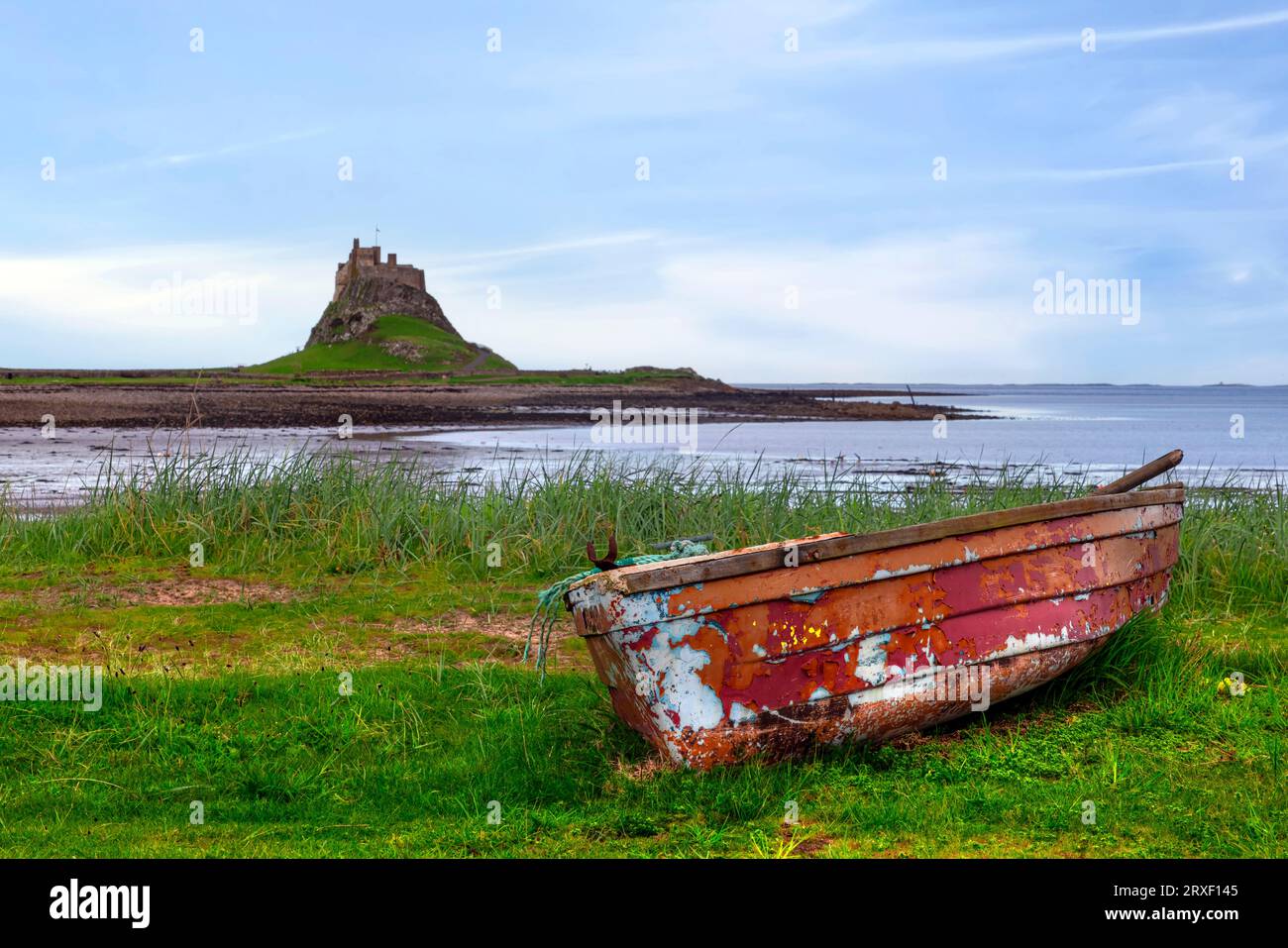 The tidal island of Llindisfarne, also called Holy Island, in ...