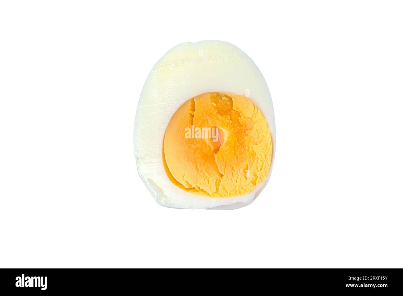 Halves of fresh hard boiled chicken egg isolated on white, top view ...