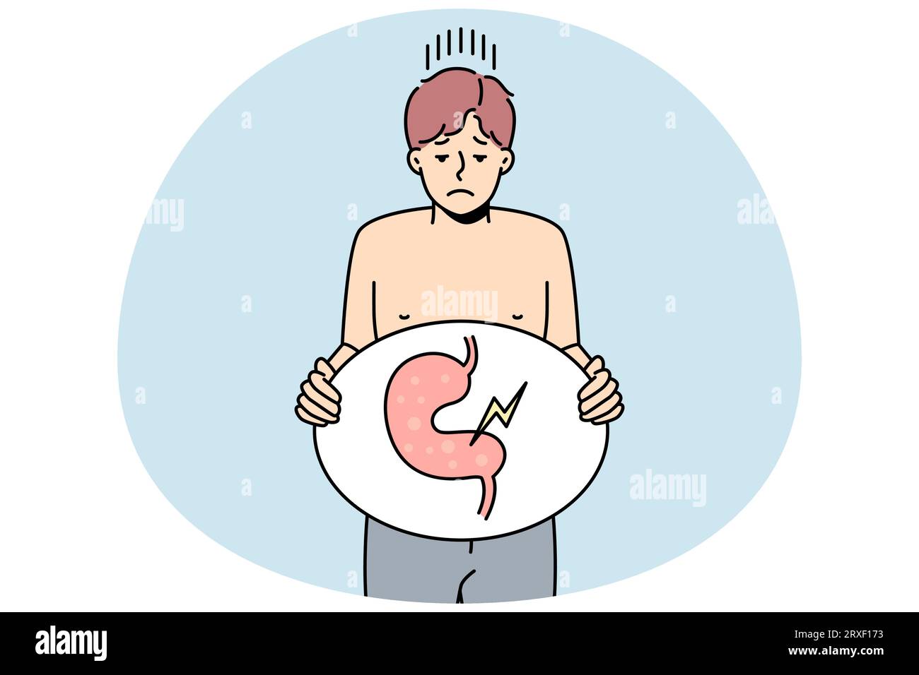 Unhealthy man suffer from indigestion problem. Unhappy sick guy holding ...