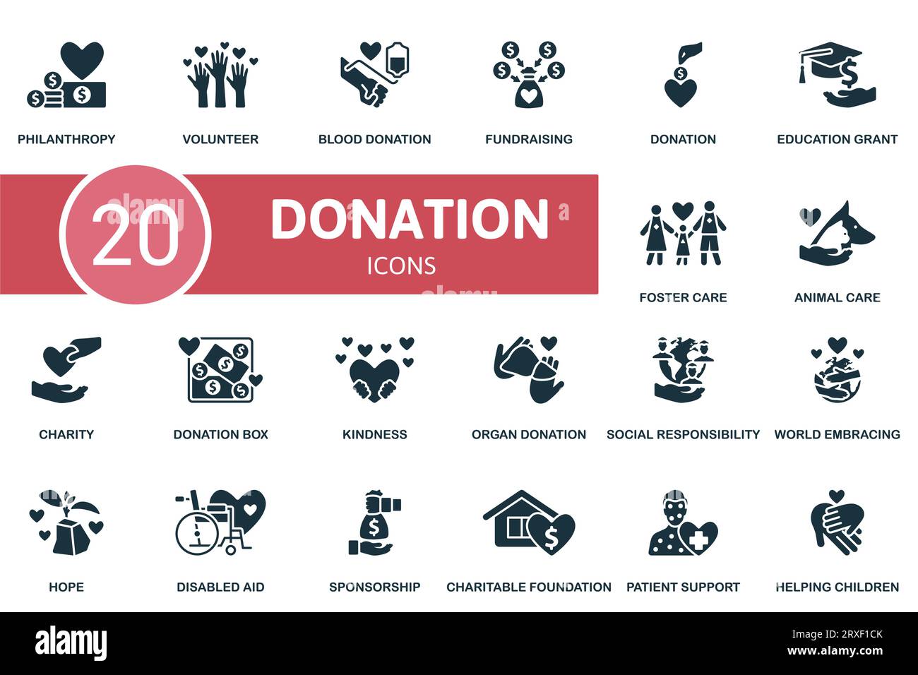 Donation set. Creative icons: philanthropy, volunteer, blood donation ...