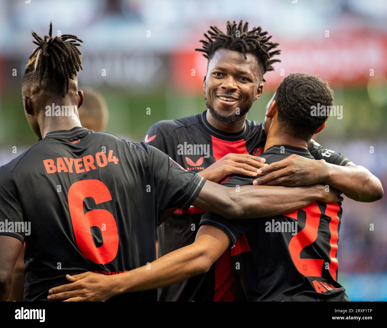 Leverkusen, Germany. 24th Sep 2023. Torjubel: Edmond Tapsoba ... Leverkusen, Germany. 24th Sep 2023. Torjubel: Edmond Tapsoba ...
