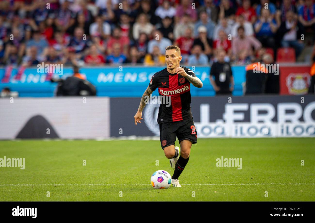 Leverkusen, Germany. 24th Sep 2023. Alejandro Grimaldo (Leverkusen ... Leverkusen, Germany. 24th Sep 2023. Alejandro Grimaldo (Leverkusen ...