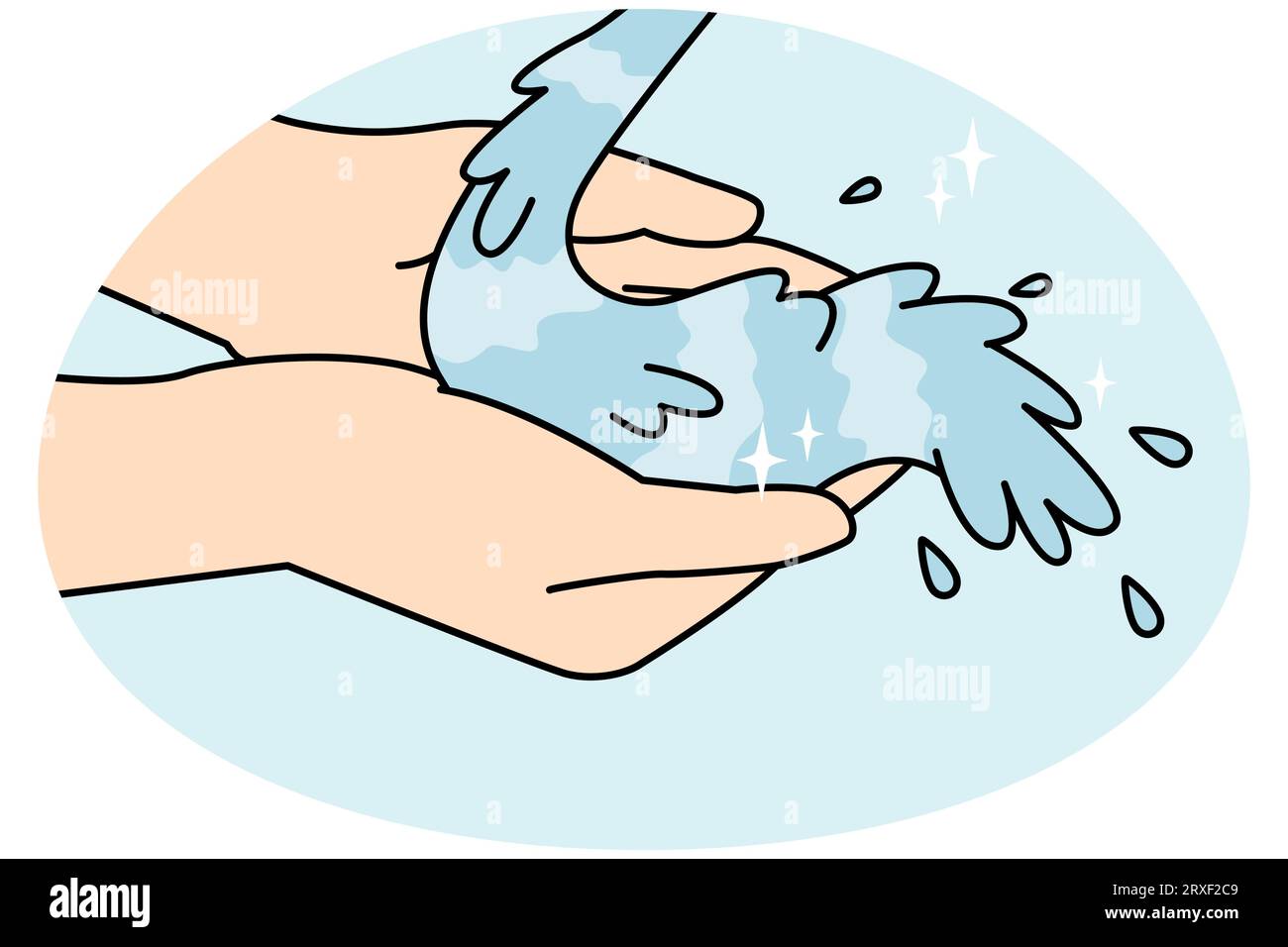 Close-up of person hands with clean water. Man or woman palms washing ...