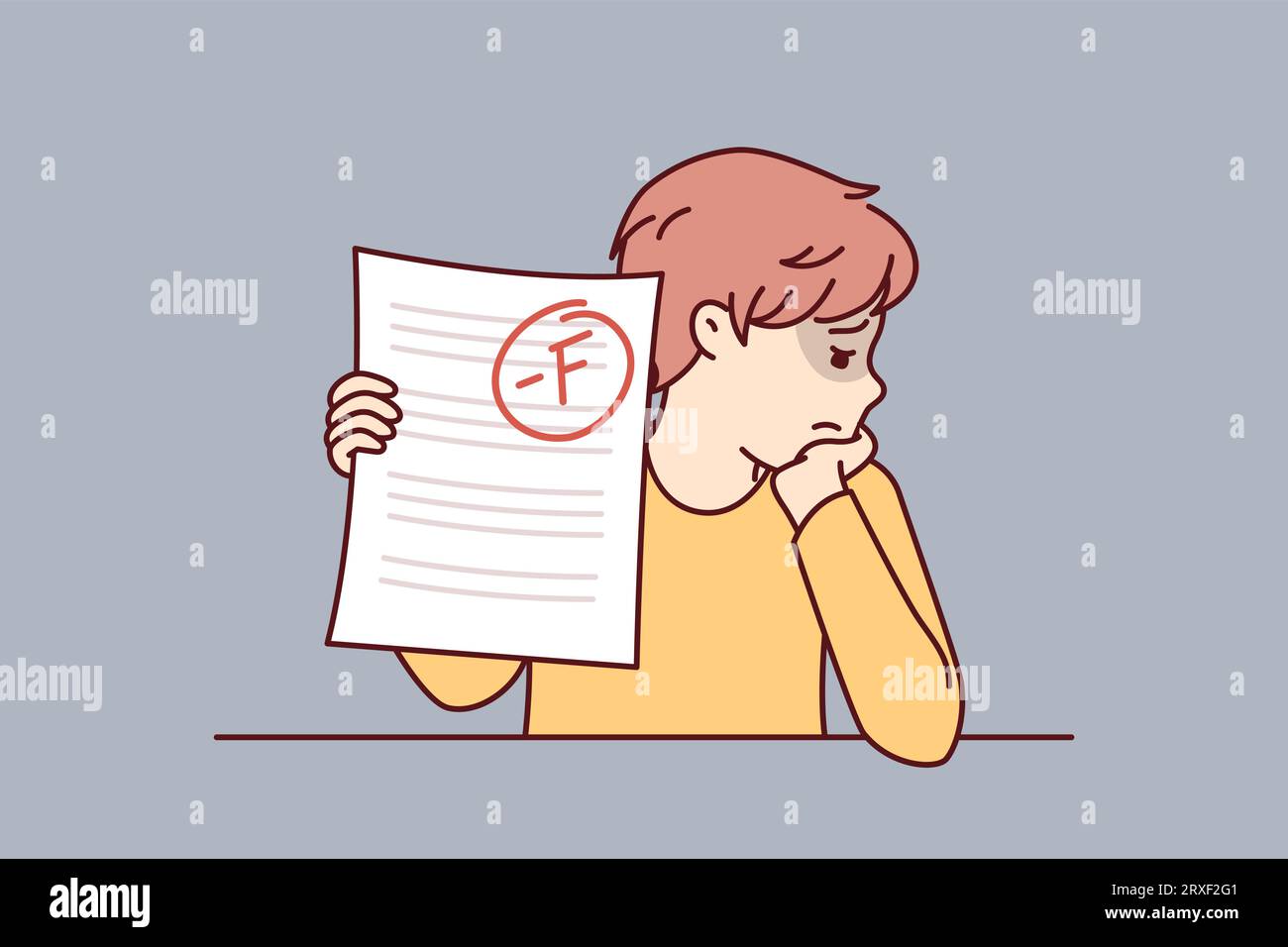 Schoolboy is sad because of poor test score and educational failures ...