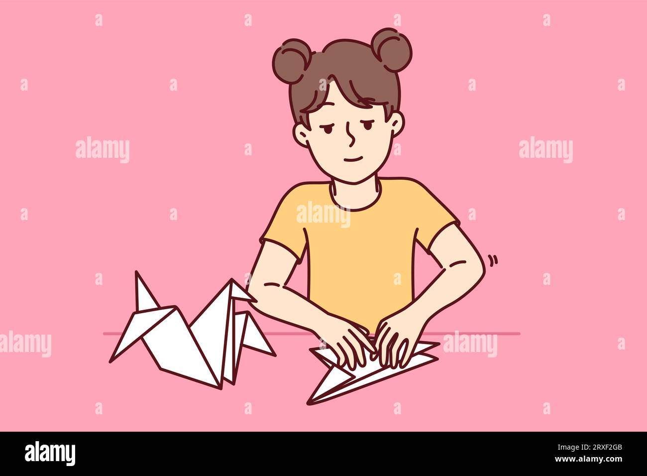Little girl makes origami bird by folding paper animals and developing ...