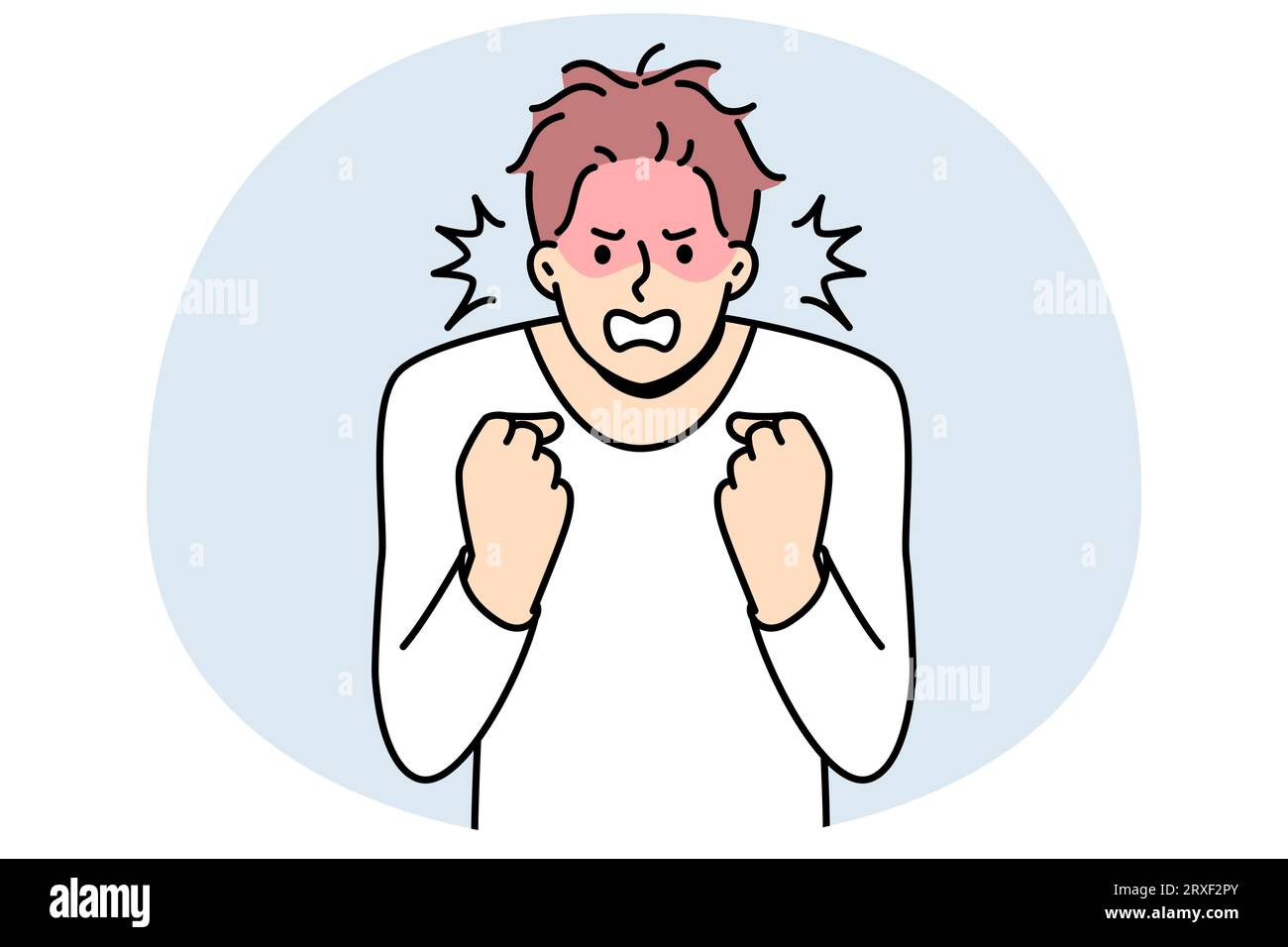 Furious young man clench fists struggle with madness or panic. Angry ...