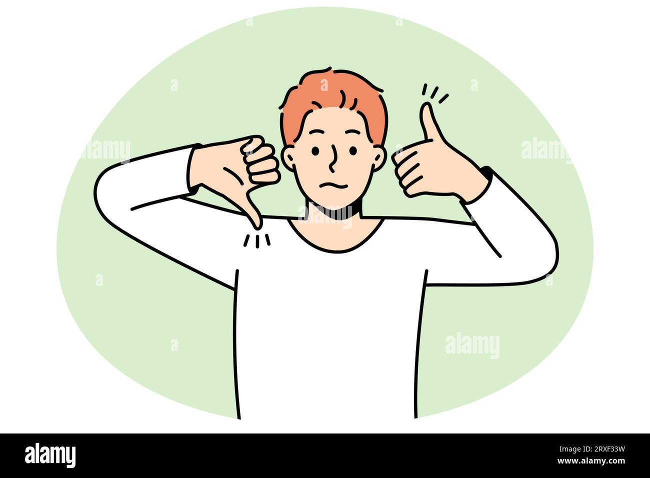 Frustrated man show like and dislike hand gestures demonstrate client ...