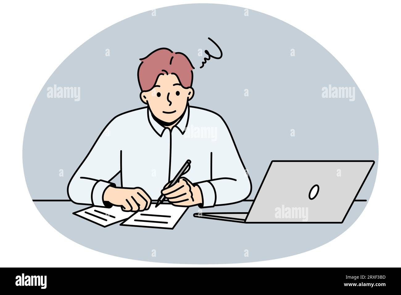 Man on computer making notes Stock Vector Images - Alamy