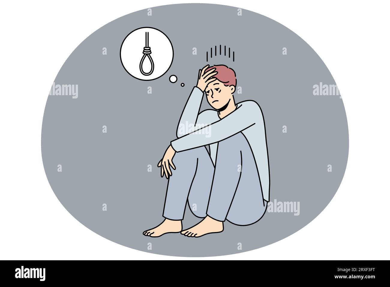 Depressed young man thinking of suicide. Unwell sad male feel ...