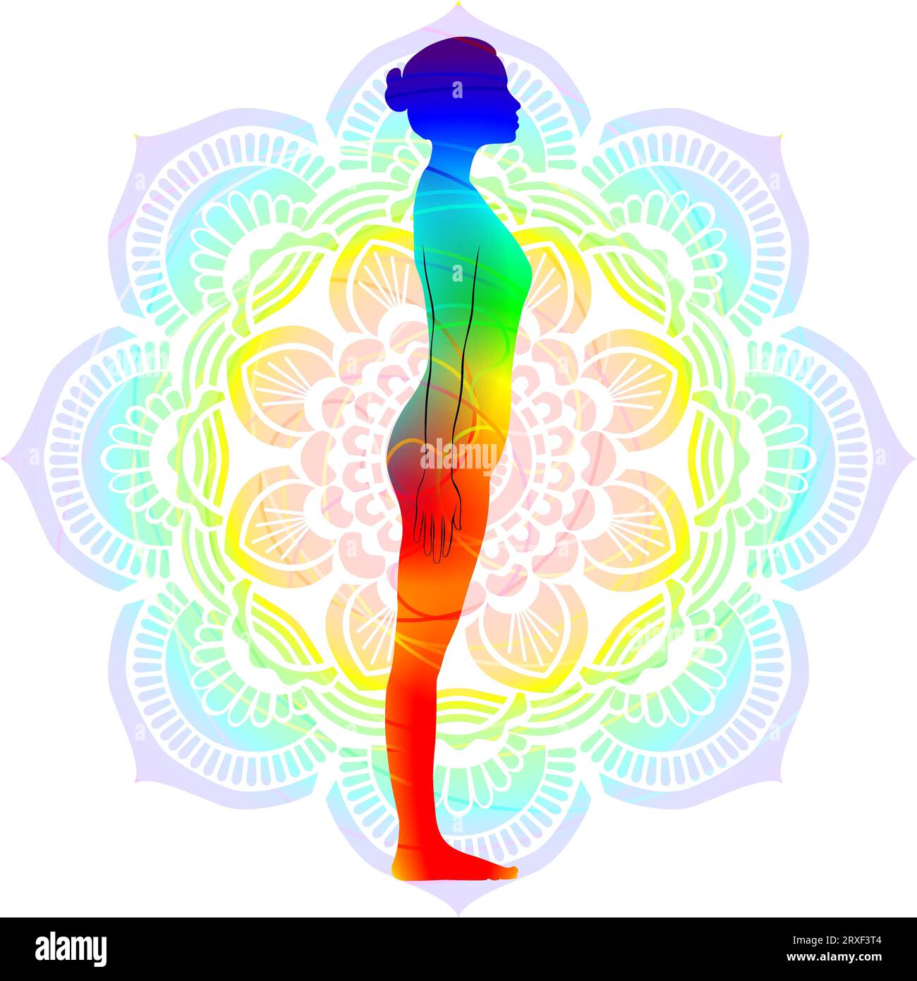 Colorful silhouette yoga posture. Mountain pose or Equal Standing pose ...