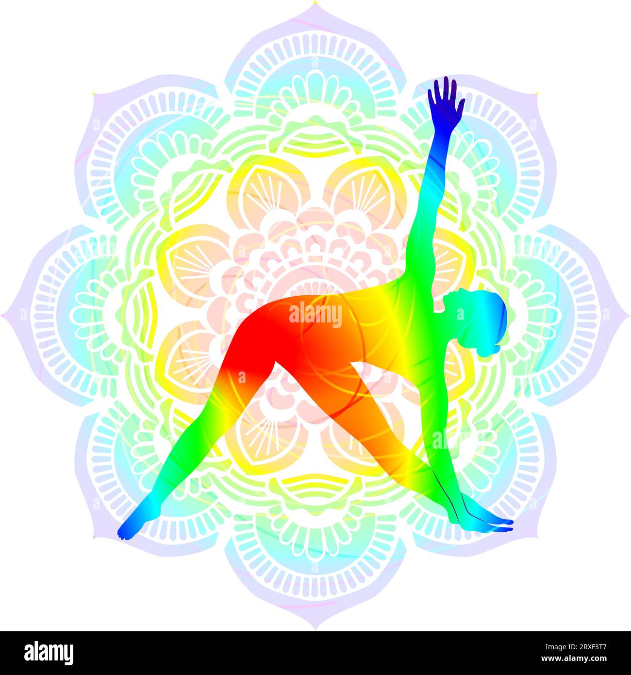 Colorful silhouette yoga posture. Triangle pose. Trikonasana. Isolated ...