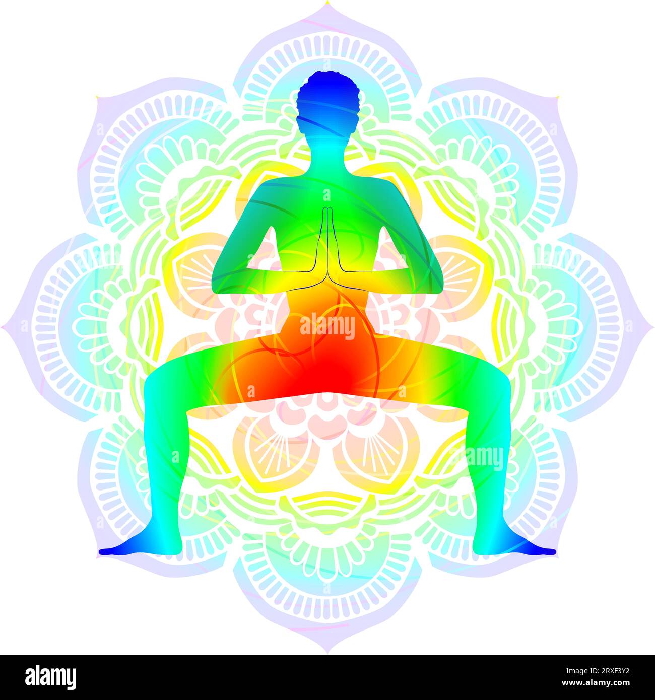 Colorful silhouette yoga posture. Goddess pose or Horse Stance pose ...