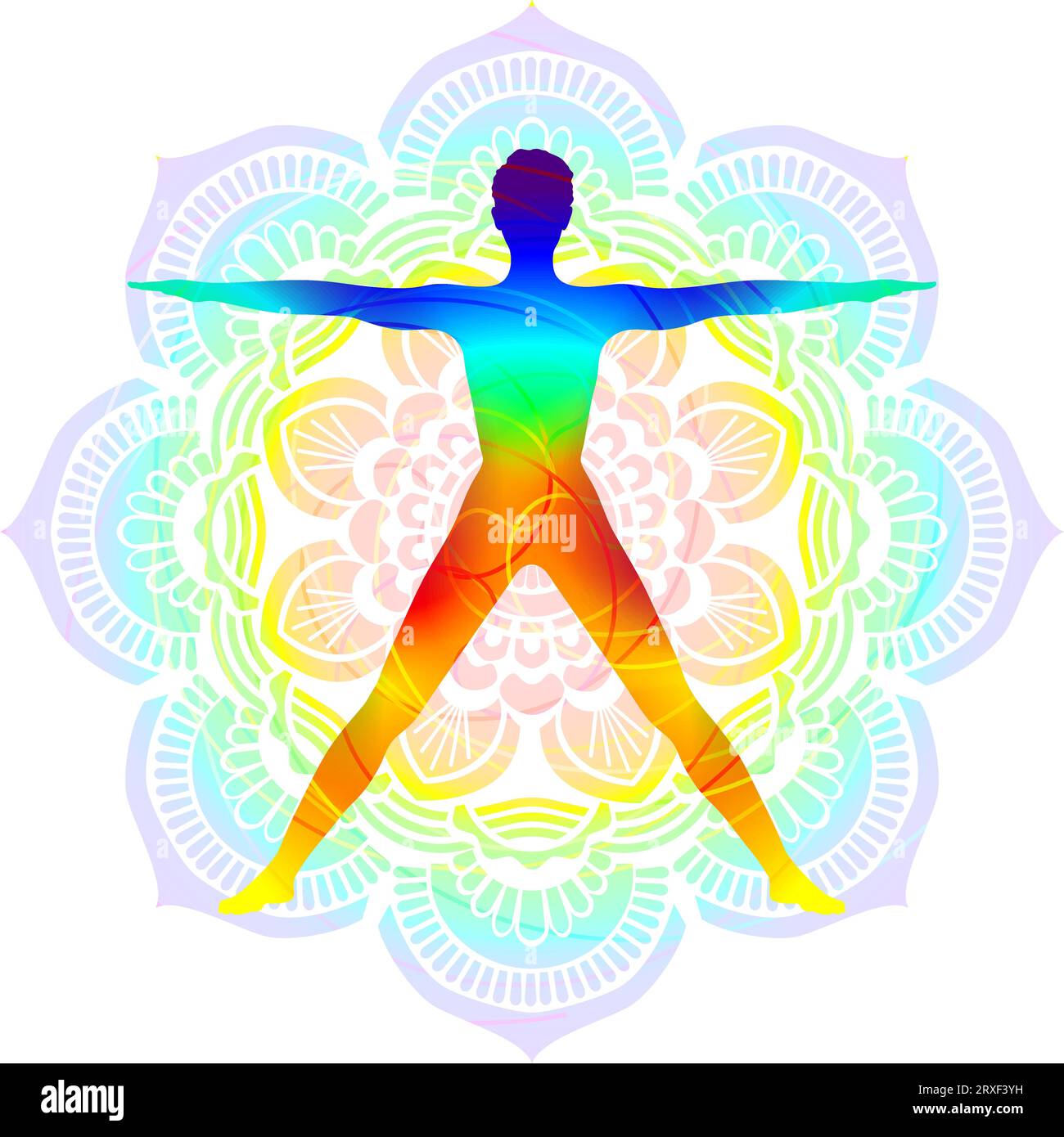 Colorful silhouette yoga posture. Star pose or Five Pointed Star pose ...