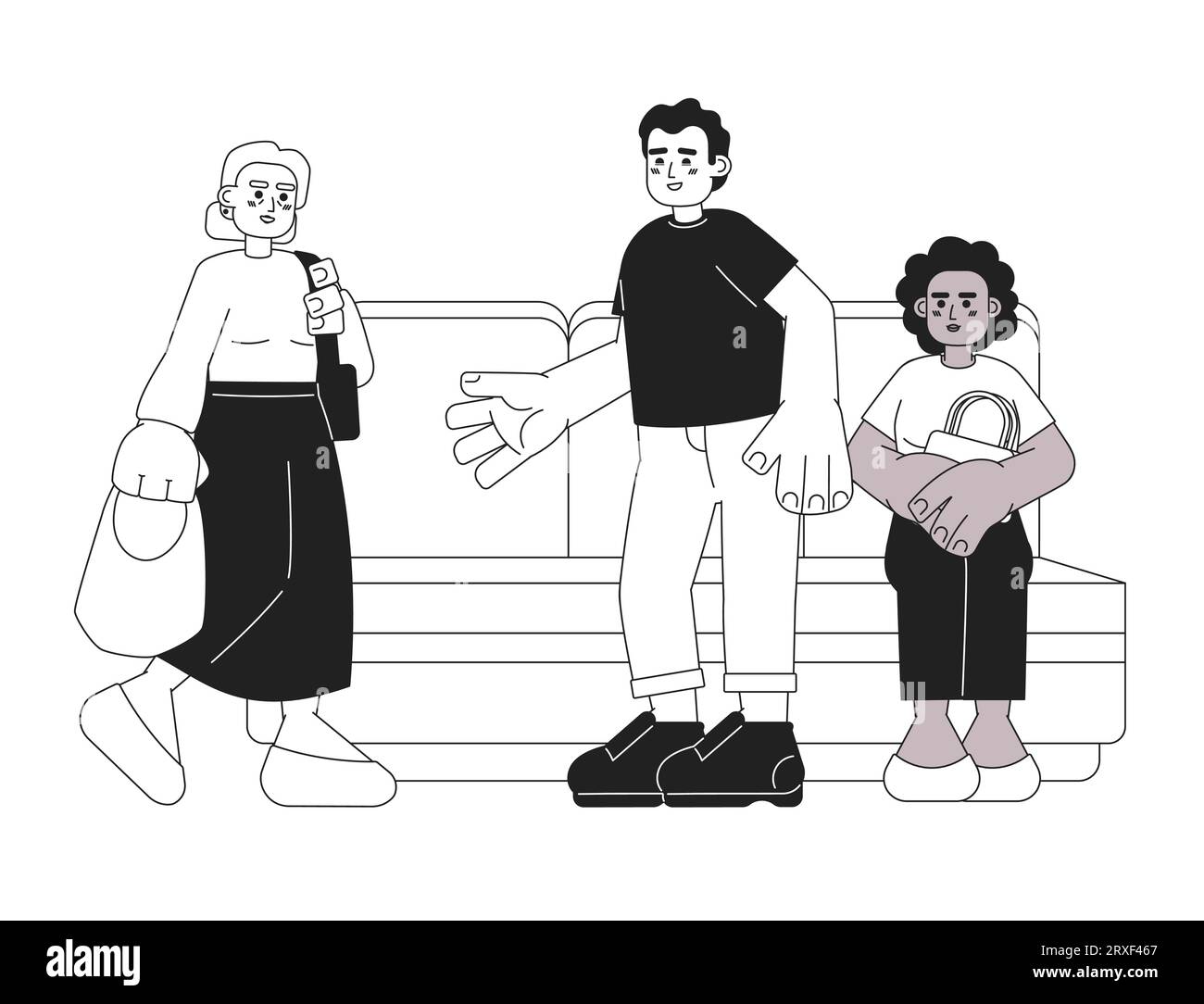 Offering seat to elderly on public transport black and white cartoon ...