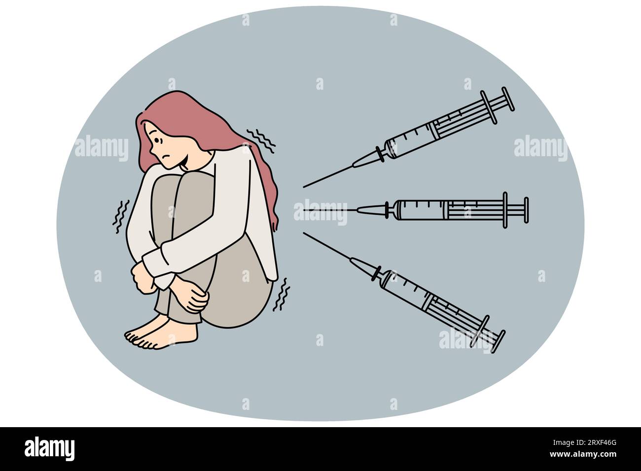 Unhappy scared woman feeling terrified with injections. Unwell anxious ...