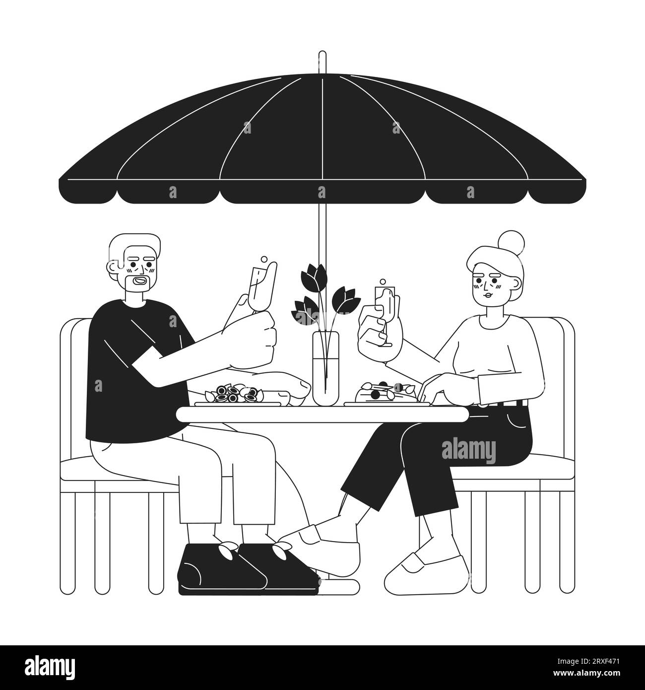 Dating elderly black and white cartoon flat illustration Stock Vector ...