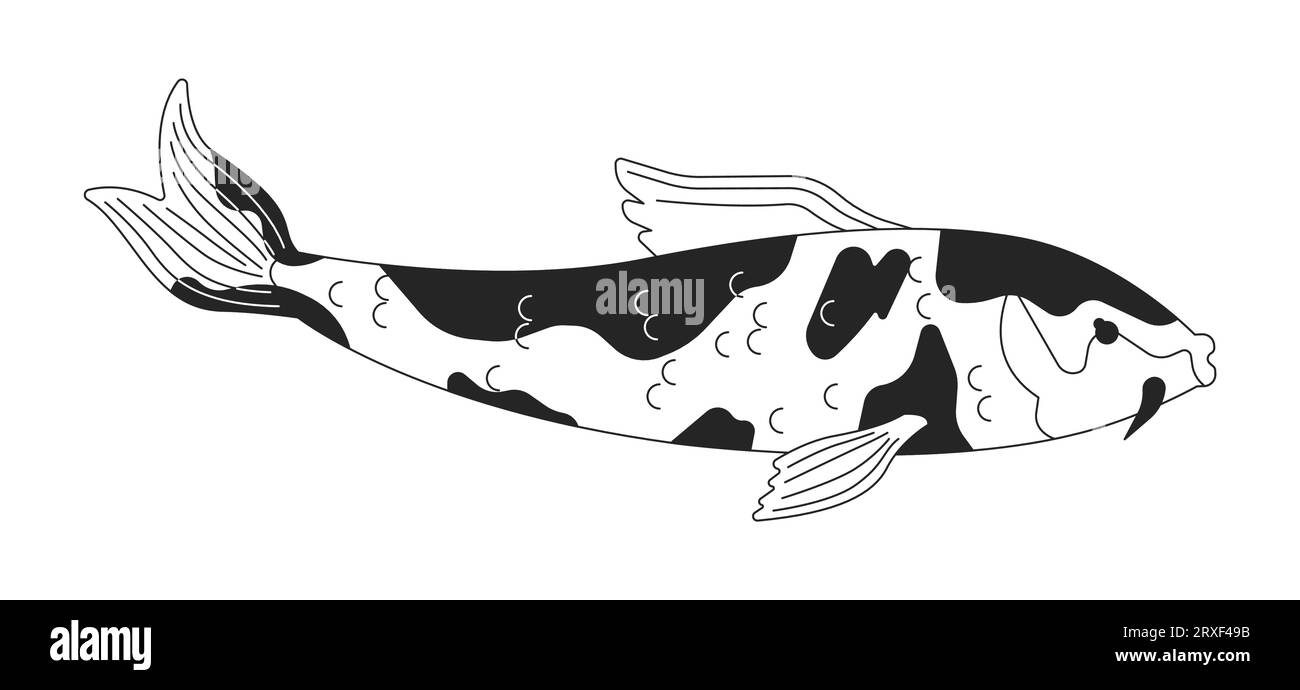 Spotted carp koi black and white 2D line cartoon character Stock Vector ...
