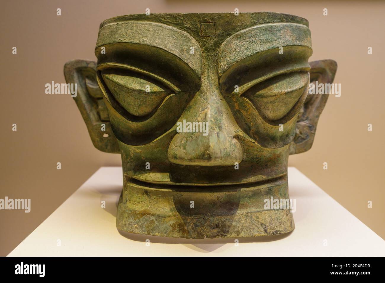 Beijing China, February 17, 2023: Bronze Mask of the Shang Dynasty in ...