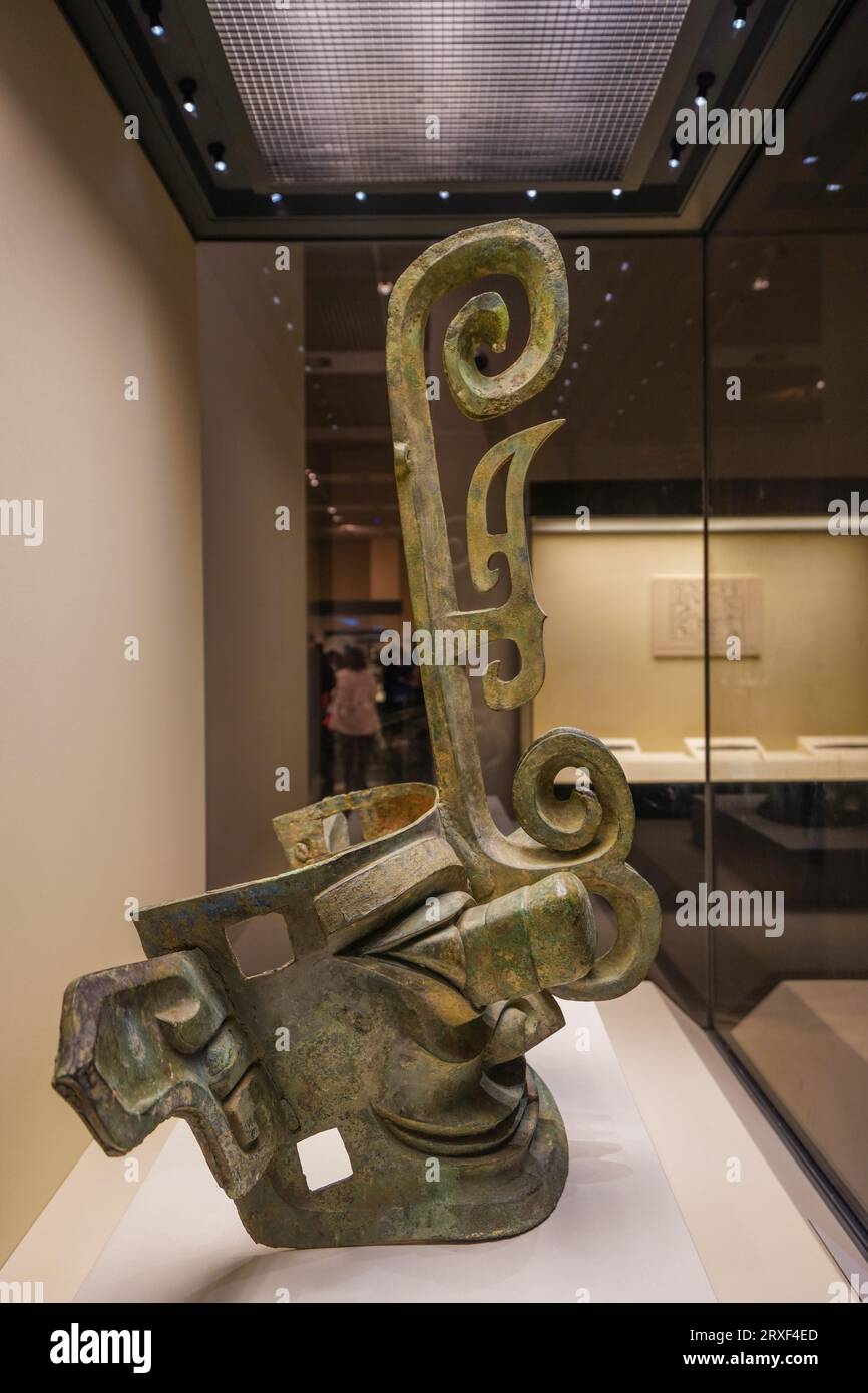 Beijing China, February 17, 2023: Bronze Mask of the Shang Dynasty in ...