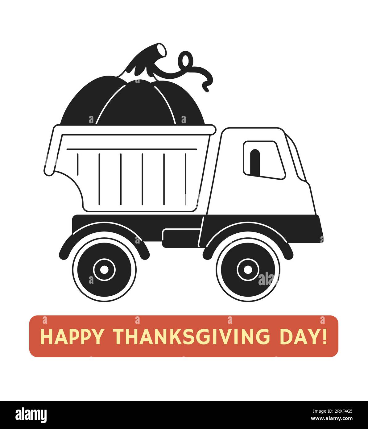 Fall harvest pumpkin truck black and white 2D illustration concept ...