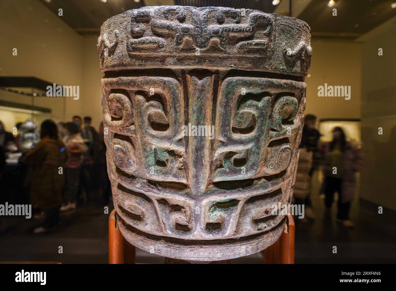 Beijing China, February 17, 2023: Shang Dynasty tiger patterned bronze ...