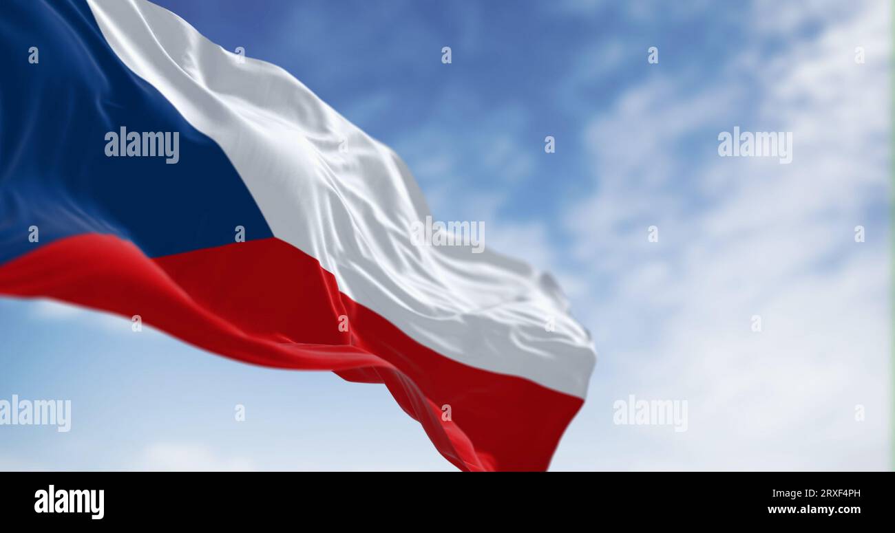 National flag of Czech Republic waving in the wind on a clear day. Two ...