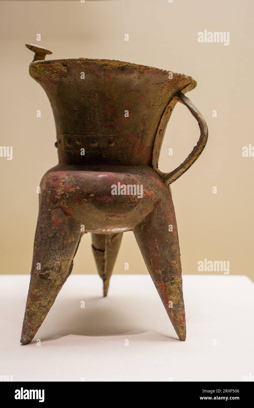Beijing China, February 17, 2023: Bronze vessels of the Shang Dynasty ...