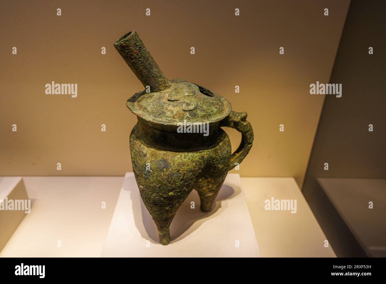 Beijing China, February 17, 2023: Bronze He of the Shang Dynasty in the ...