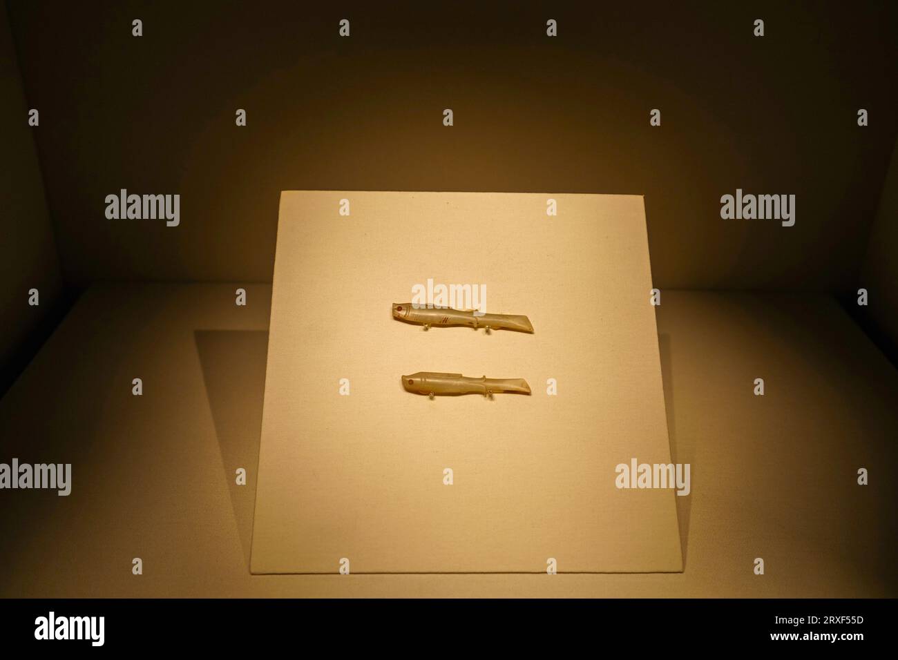 Beijing China, February 17, 2023: Shang Dynasty Fish shaped Jade ...