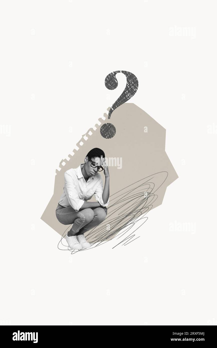 Vertical creative composite photo collage of confused upset woman hand on forehead look for ...