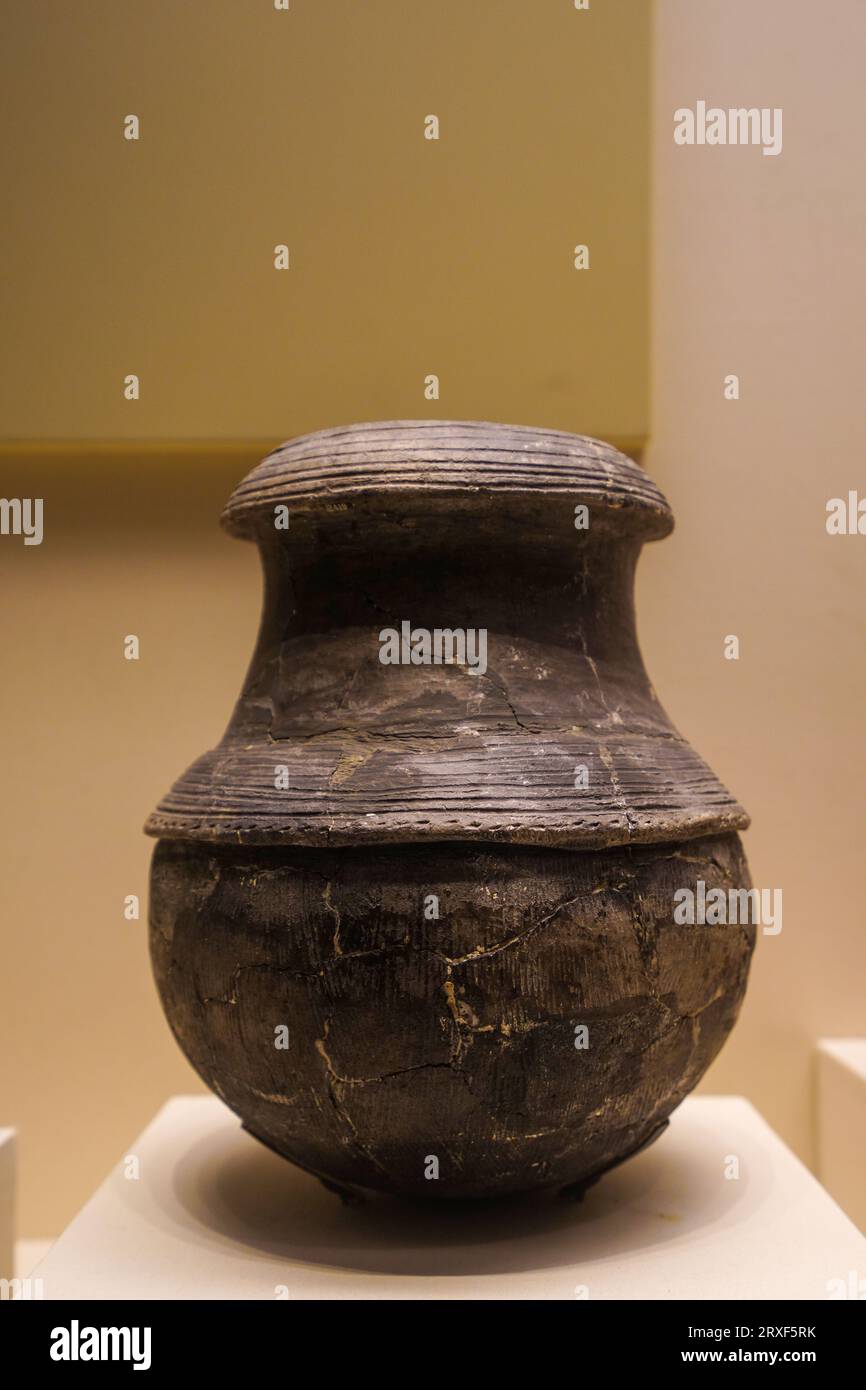 Beijing China, February 17, 2023: Pottery kettle of Hemudu culture in ...