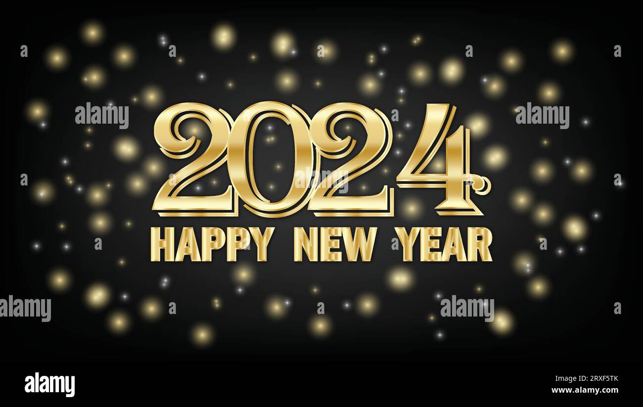 Happy New Year 2024. Greeting card with golden numbers. Vector ...