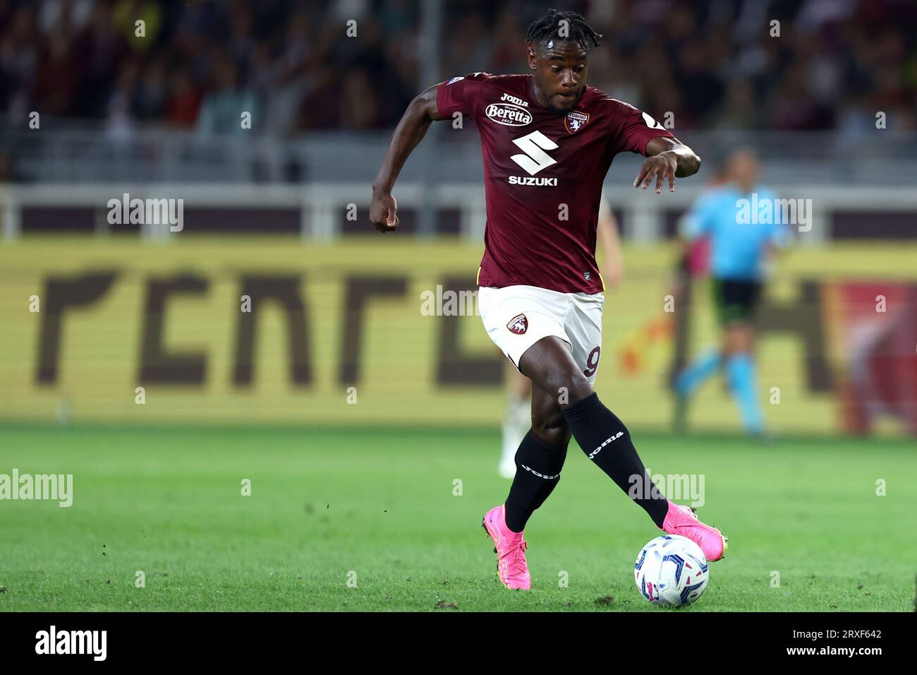 Torino, Italy. 24th Sep, 2023. Duvan Zapata of Torino Fc controls the ...