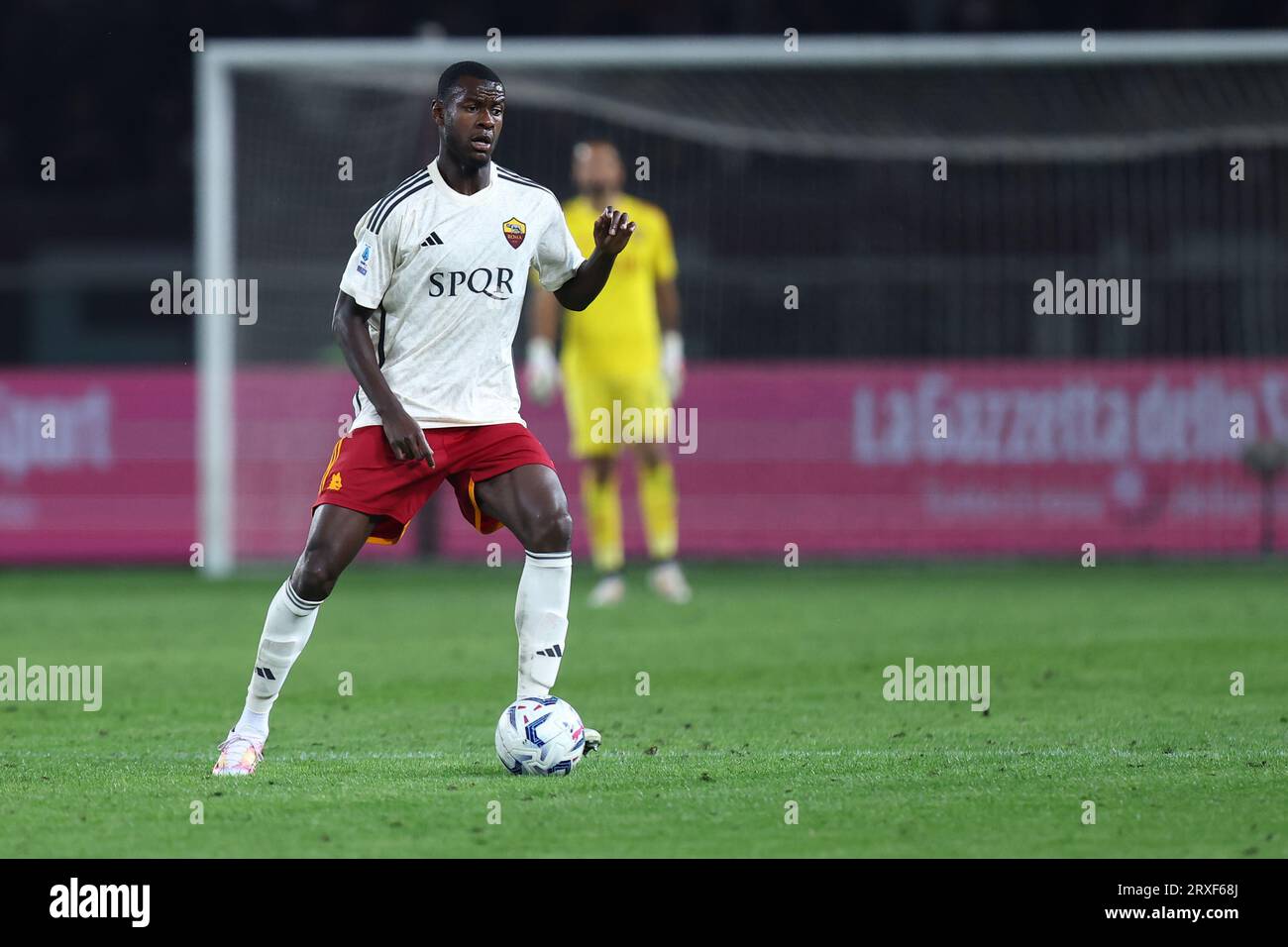 Torino, Italy. 24th Sep, 2023. Evan NDicka of As Roma controls the ball ...