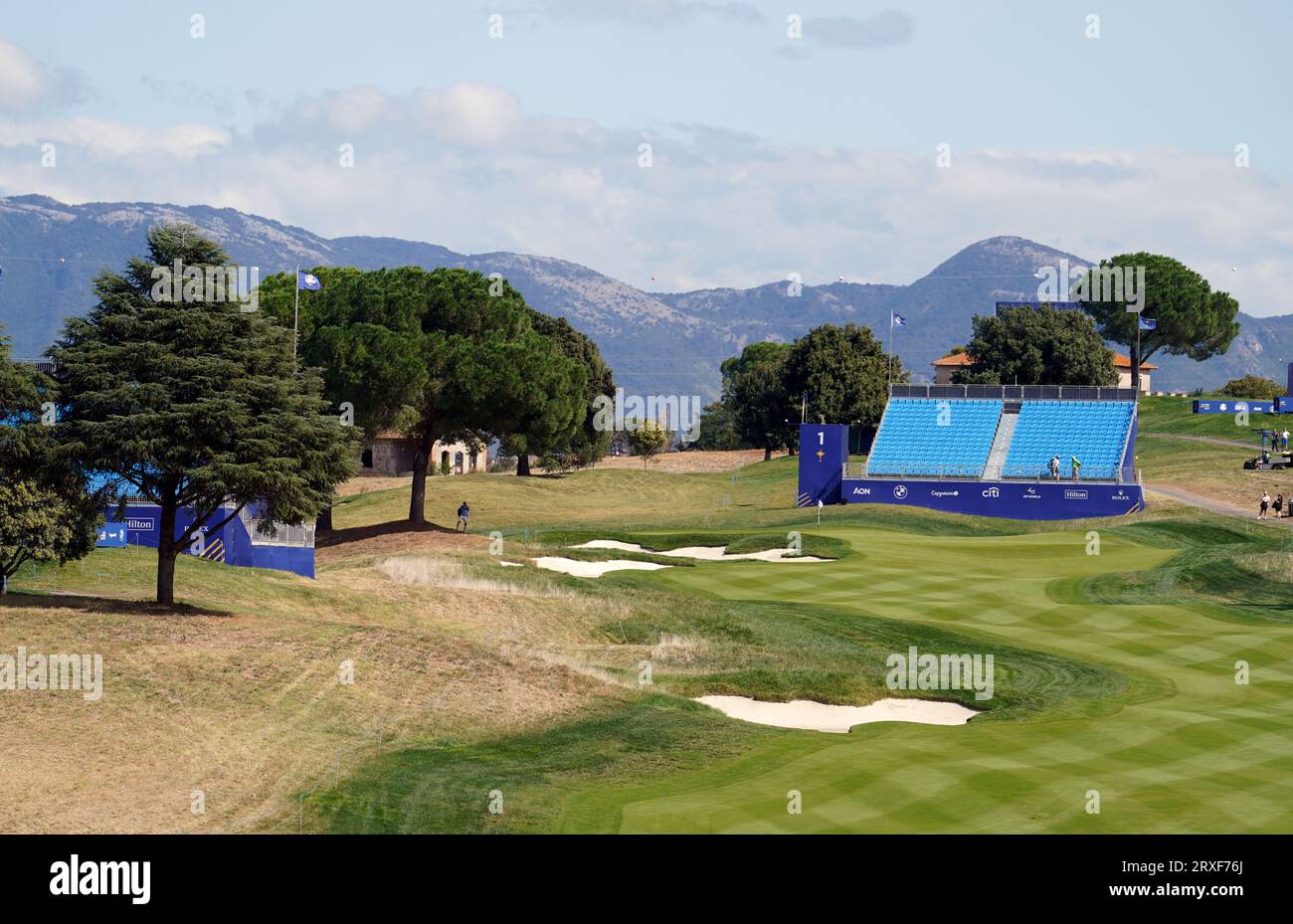 A general view of the 1st green, at the Marco Simone Golf and Country ...
