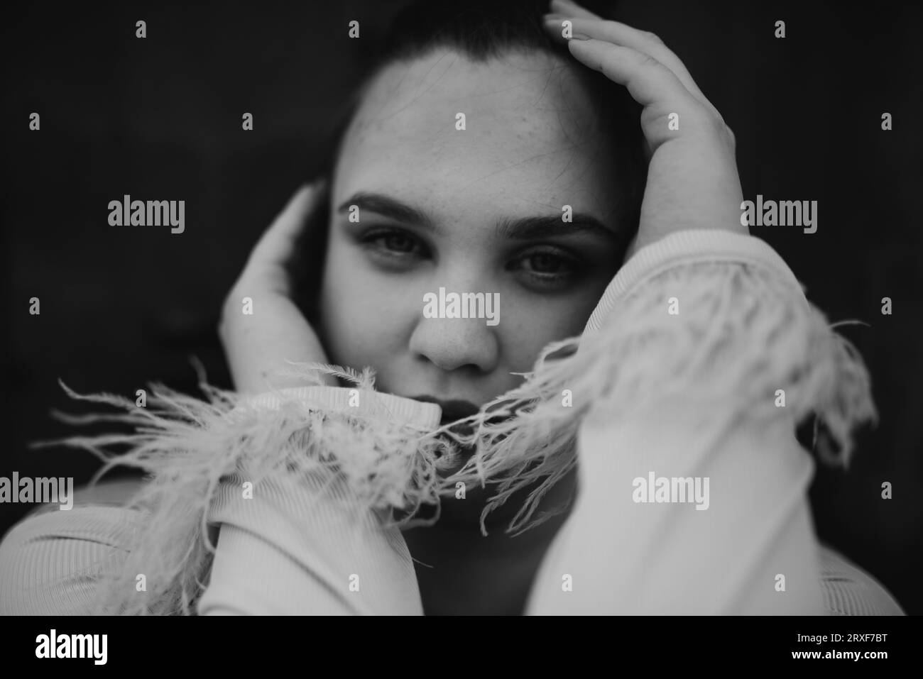 A close-up, unretouched portrait of a naturally beautiful young woman ...