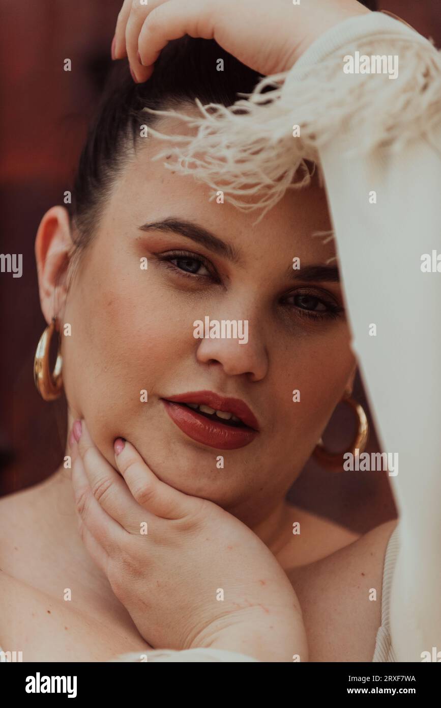 A close-up, unretouched portrait of a naturally beautiful young woman ...