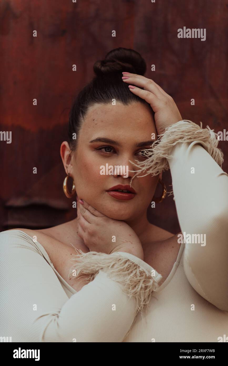 A close-up, unretouched portrait of a naturally beautiful young woman ...
