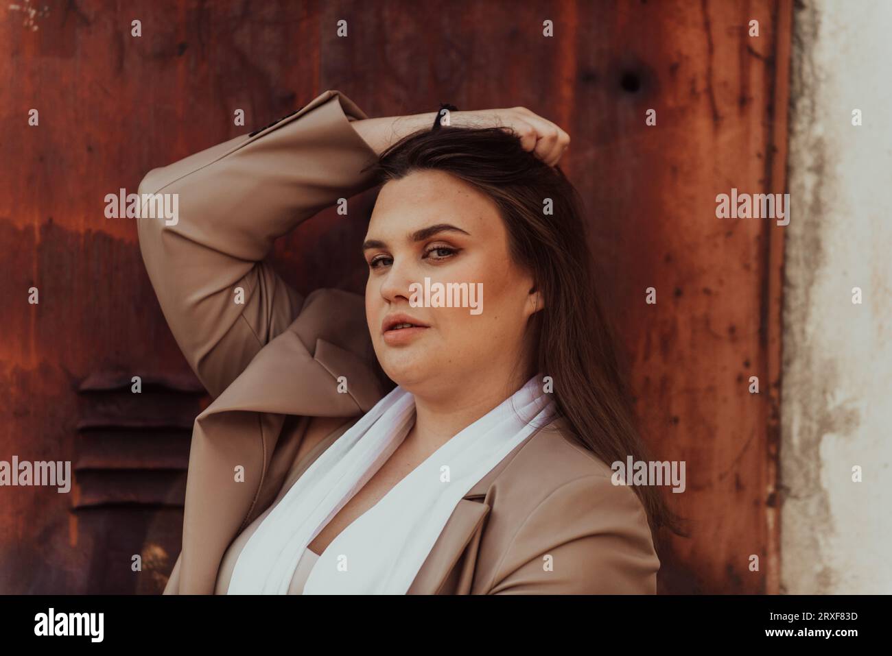 A close-up, unretouched portrait of a naturally beautiful young woman ...