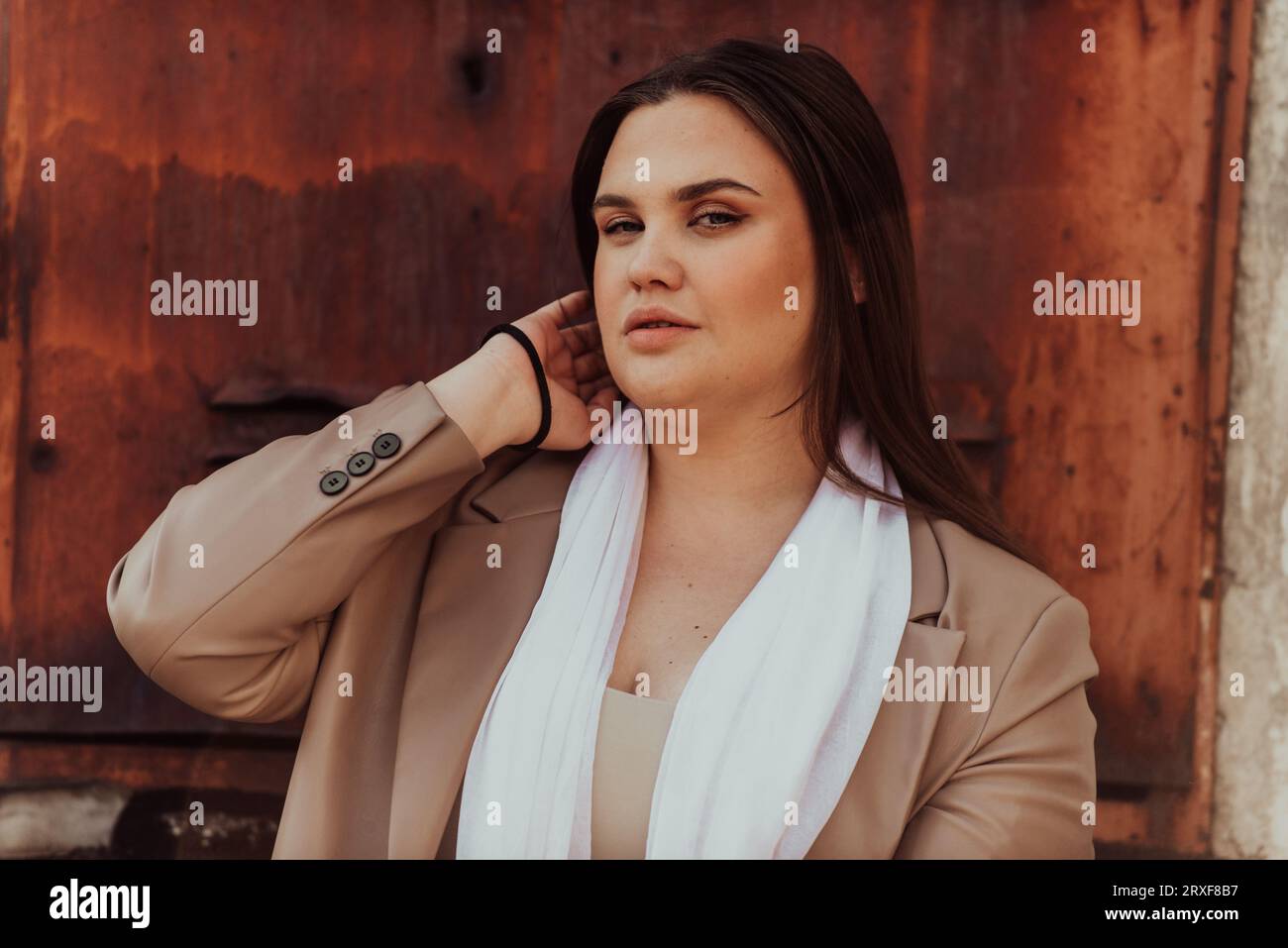 A close-up, unretouched portrait of a naturally beautiful young woman ...