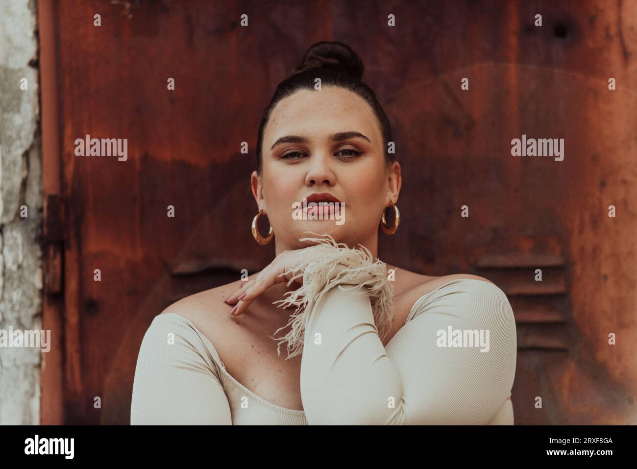 A close-up, unretouched portrait of a naturally beautiful young woman ...