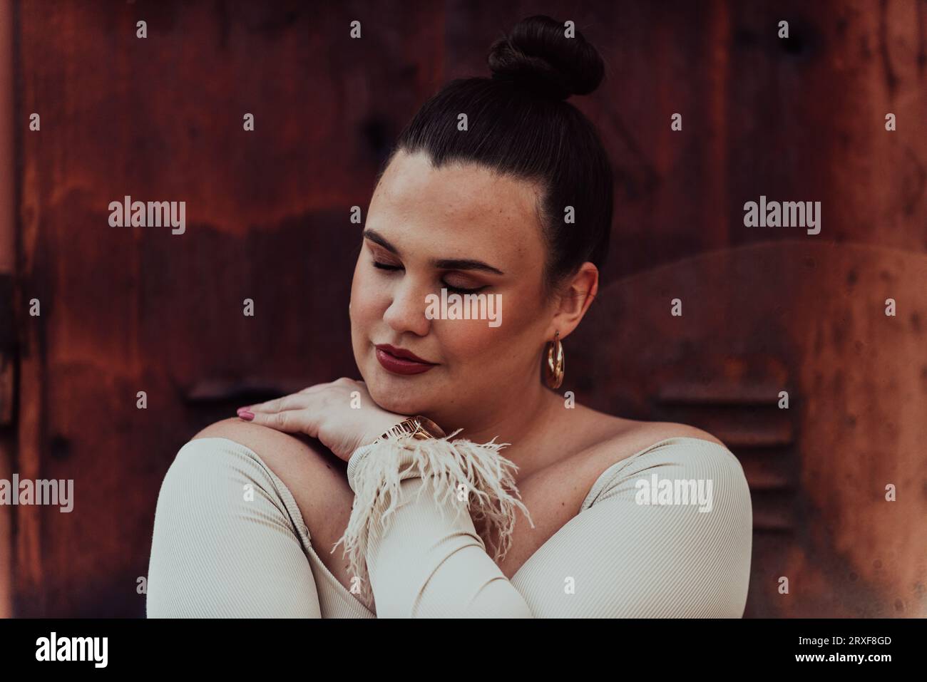 A close-up, unretouched portrait of a naturally beautiful young woman ...